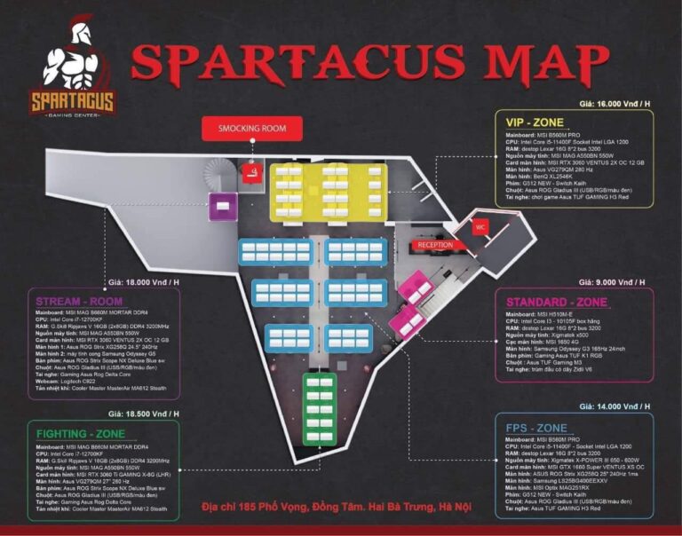 Spartacus Gaming Center,Chuỗi Cyber Game Lớn Nhất Hà Nội